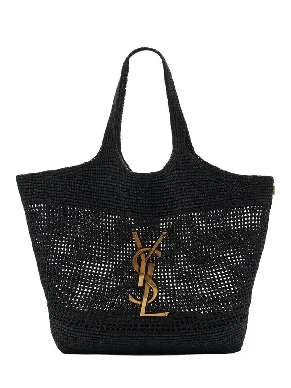 Saint Laurent Icare Maxi Raffia Tote Bag - Black