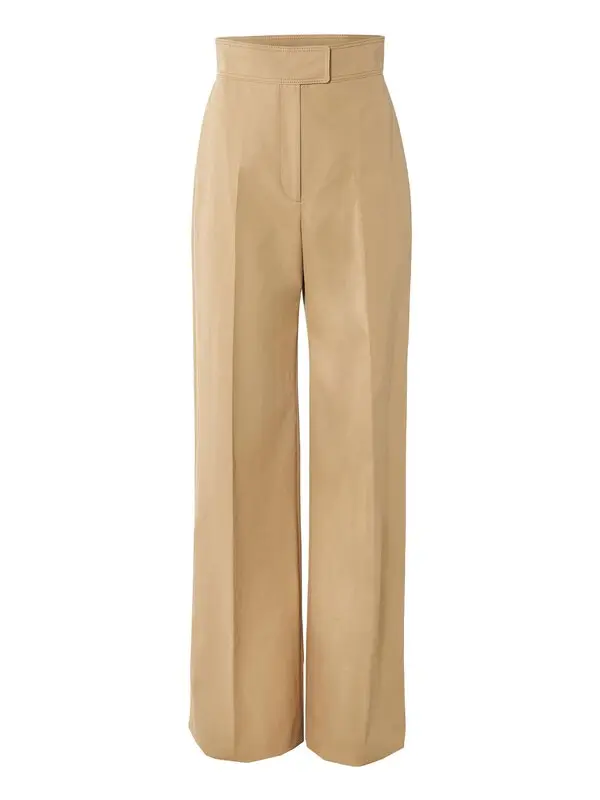 Carolina Herrera Waistband-detailed Cotton-twill Wide-leg Pants - Neutral