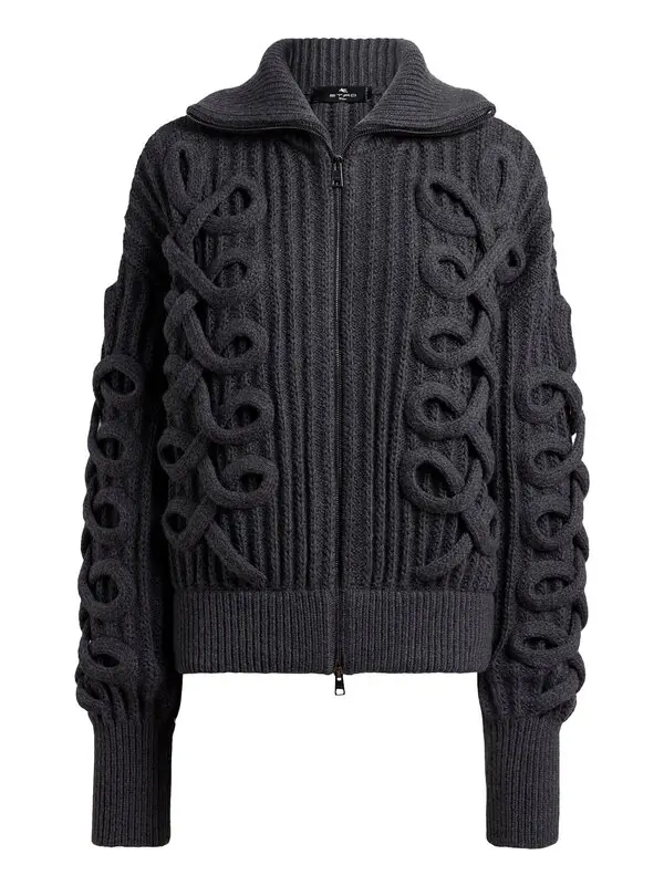 Etro Loop-detailed Wool-blend Cardigan - Grey
