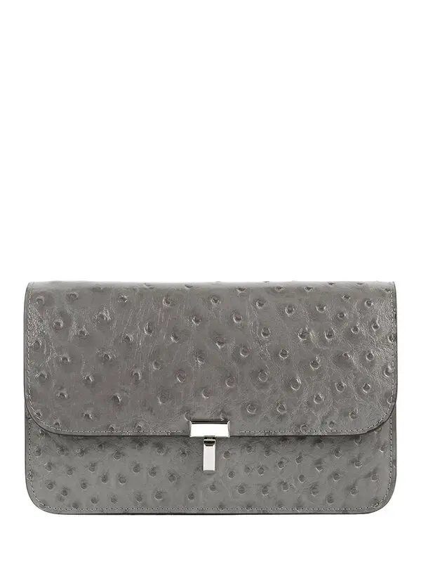 TOTEME T-lock Ostrich-embossed Leather Clutch - Grey