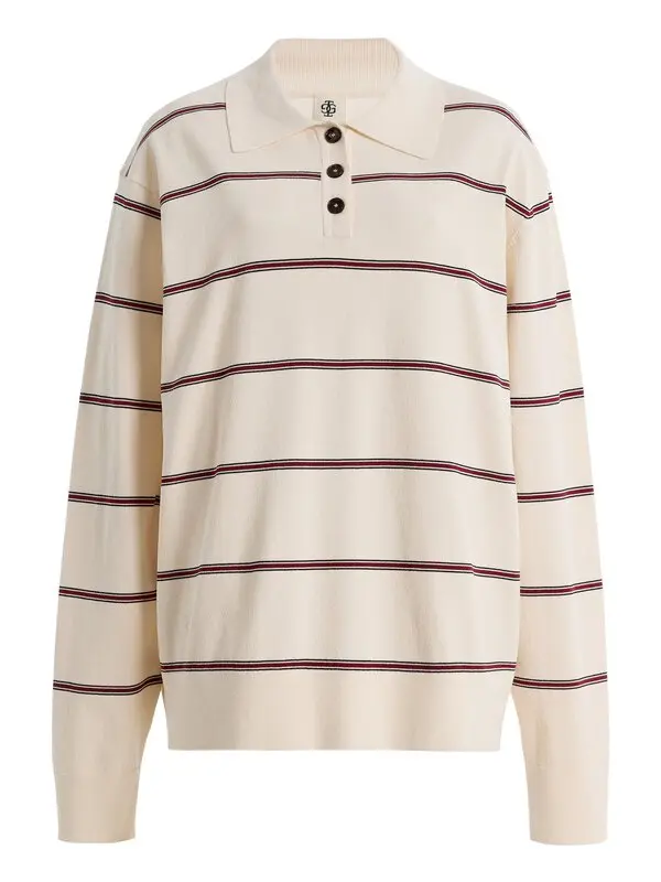 THE GARMENT Madison Striped Knit Polo Shirt - Ivory