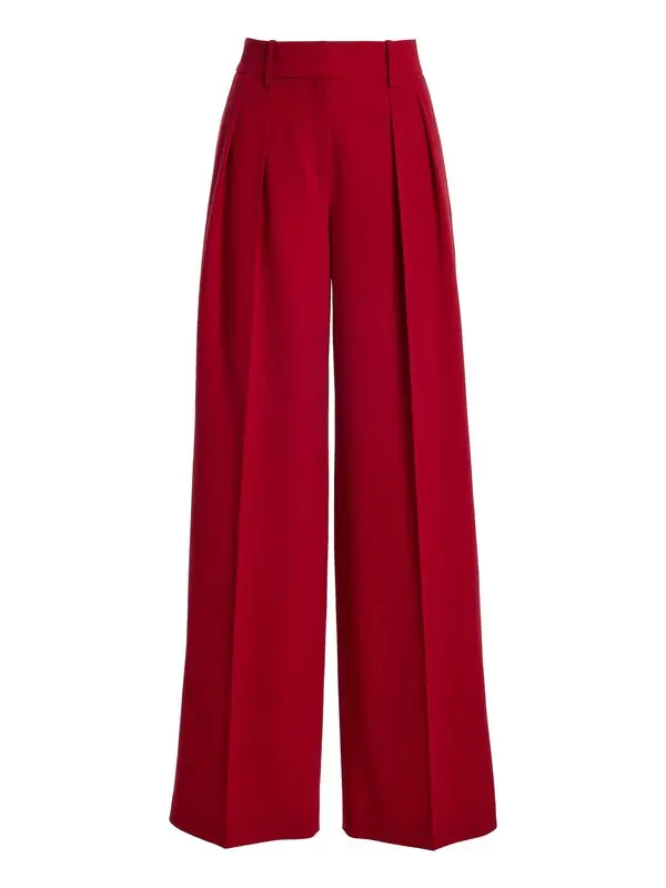 Michael Kors Pleated Wool-blend Wide-leg Pants - Red