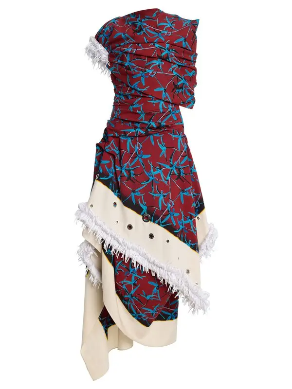 Proenza Schouler Bodine Asymmetrical Printed Stretch-cady Midi Dress - Multi