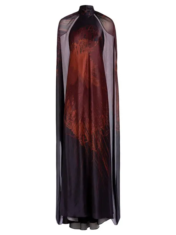 Silvia Tcherassi Sabina Cape Silk-blend Maxi Dress - Multi