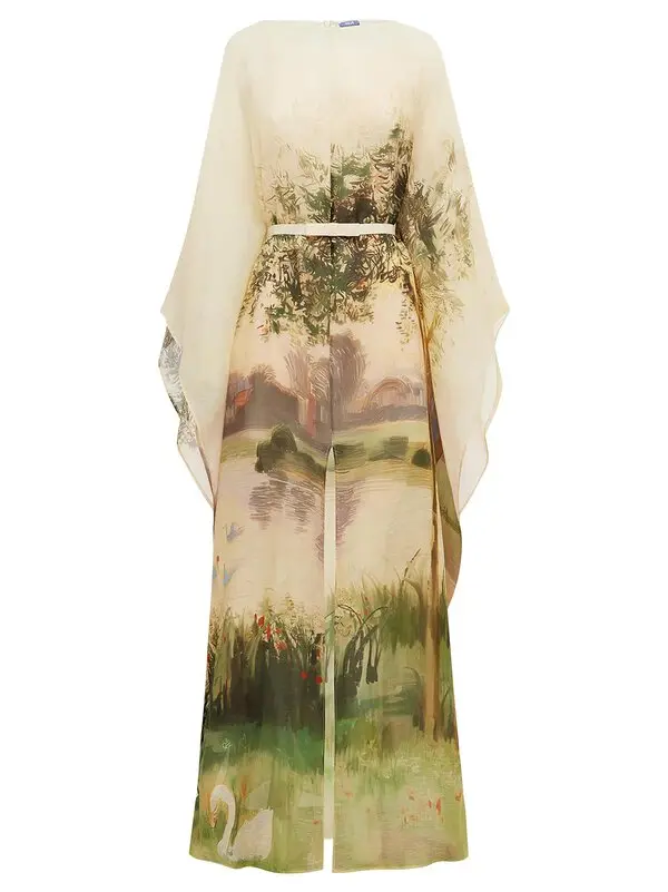 LEO LIN Willow Kaftan Silk-linen Maxi Dress - Print