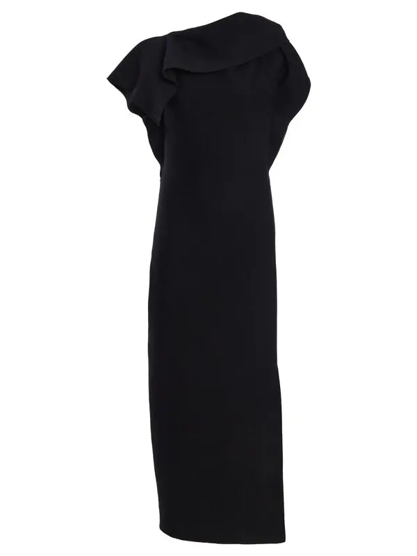 Oscar De La Renta Draped Wool-blend Midi Dress - Black