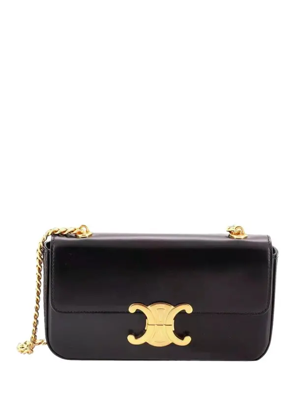 Celine Triomphe Chain Leather Small Shoulder Bag - Black