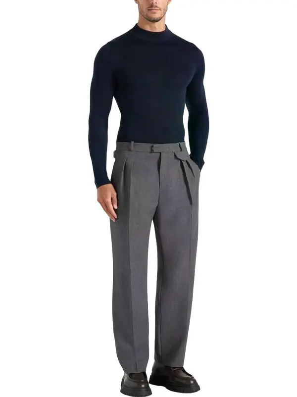 Manière De Voir Kw003 In Navy Fitted Mock-neck Wool-blend Jumper - Blue