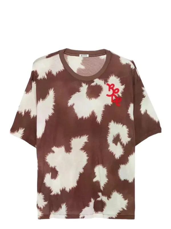 BODE Cow-print Logo-embroidered T-shirt - Brown