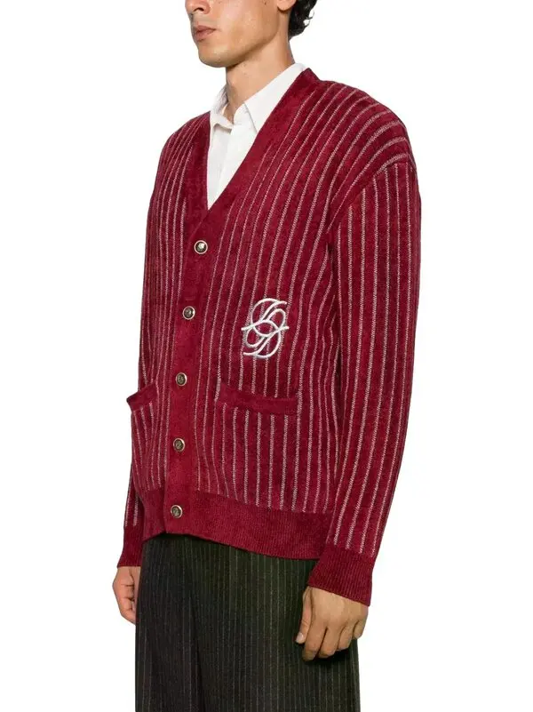 Drole De Monsieur Mirror Monogram Pinstripe Cardigan - Red