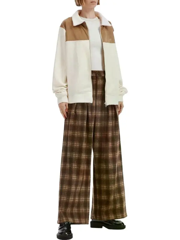 B+AB Plaid-check Pleated Trousers - Brown