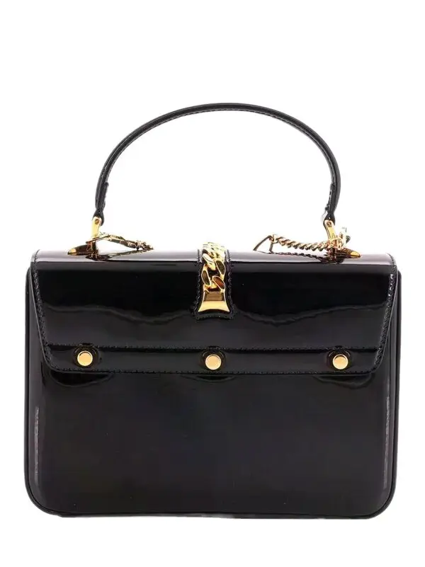 Gucci Sylvie 1969 Top Handle Bag Patent Mini Satchel - Black
