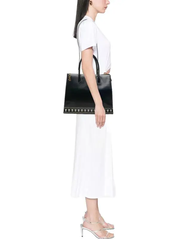 Saint Laurent 20th Century Calfskin Y Cut Out Tote Satchel - Black
