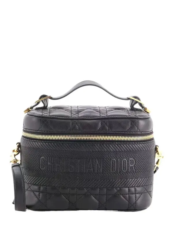 Dior Diortravel Convertible Vanity Case Cannage Quilt Lambskin Small Crossbody Bag - Black