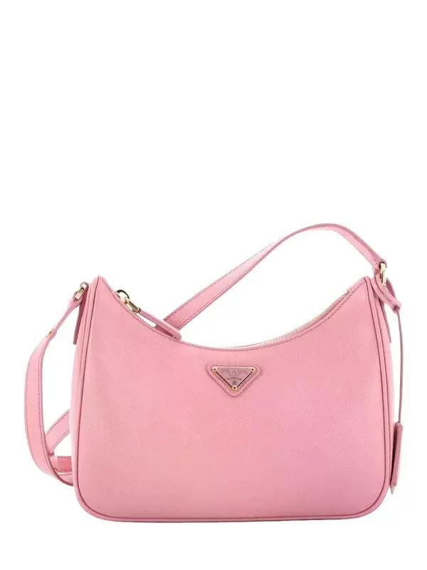 Prada Adjustable Handle Zip Saffiano Leather Mini Hobo Bag - Pink