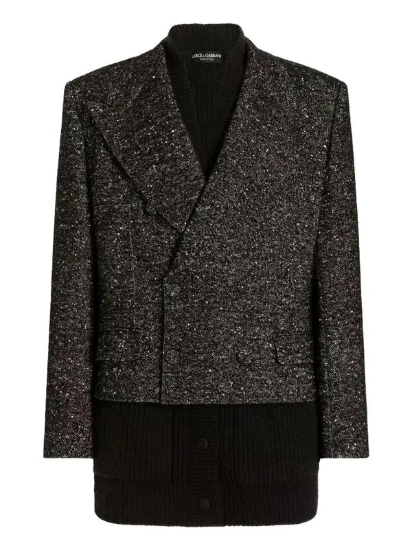 Dolce & Gabbana Sicilia Double-breasted Jacket In Textured Wool - Black