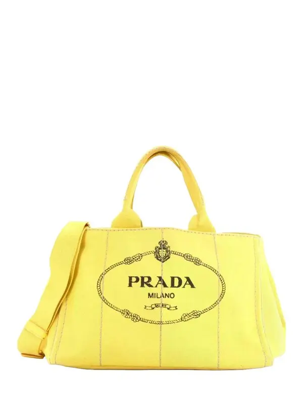 Prada Canapa Convertible Canvas Medium Tote Bag - Yellow
