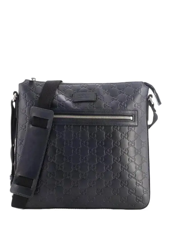 Gucci Signature Zip Messenger Bag Guccissima Leather Medium Crossbody Bag - Black