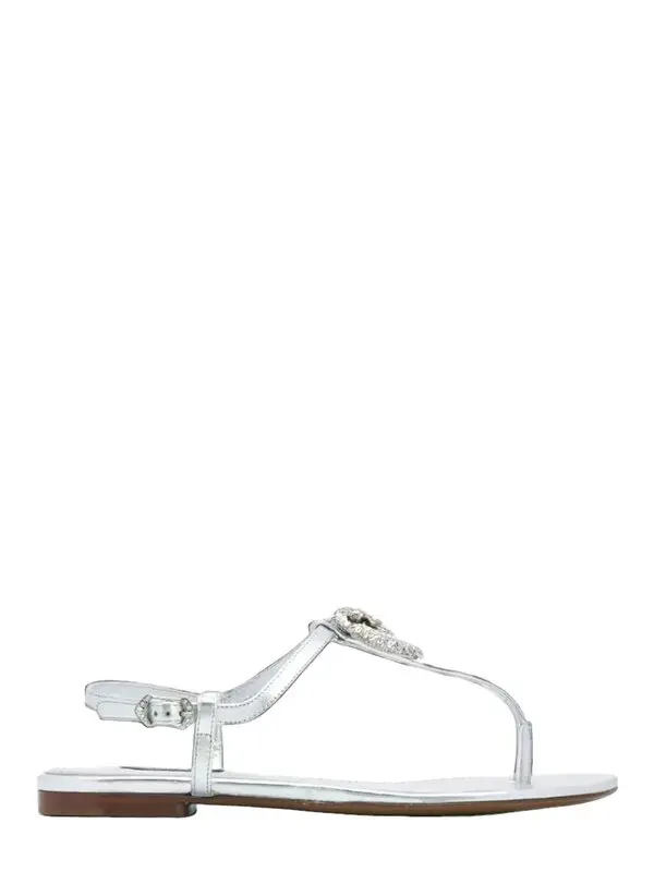 Dolce & Gabbana Crystal-embellished Metallic-effect Flat Sandals - Silver