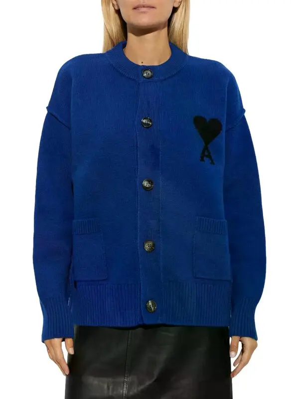 AMI Paris De Coeur Wool Cardigan - Blue