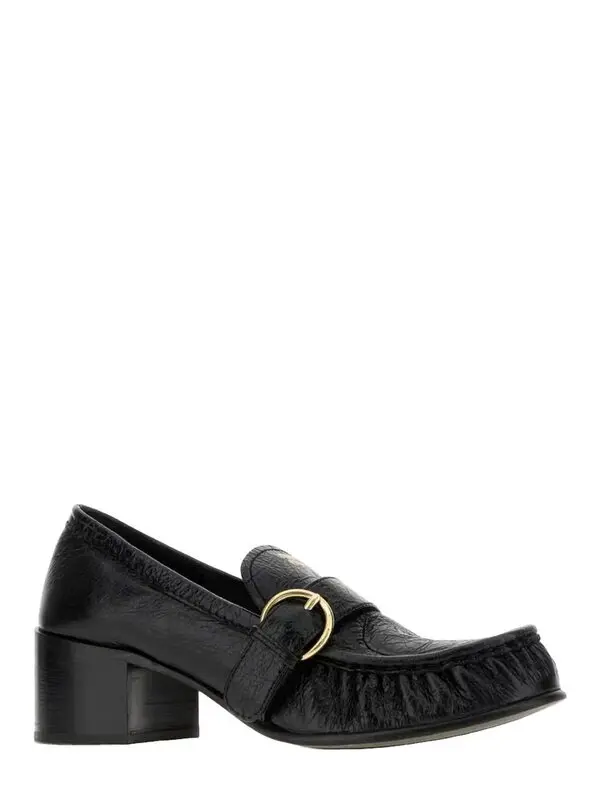 Miu Miu Buckle-detail Crinkled Leather Loafers - Black