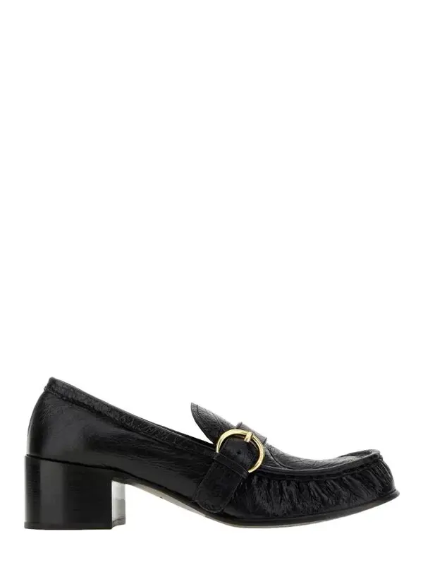 Miu Miu Buckle-detail Crinkled Leather Loafers - Black