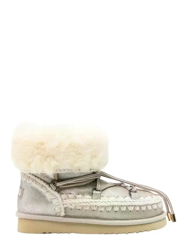 Mou Crochet-trim Metallic Leather Ankle Boots - Silver