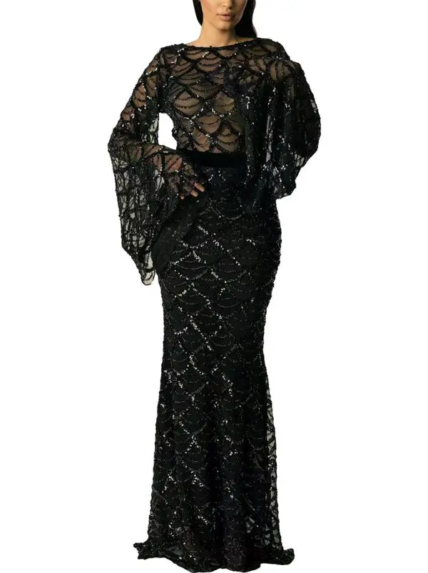 MIAU BY CLARA ROTESCU Afraf Sequin-embellished Maxi Dress - Black