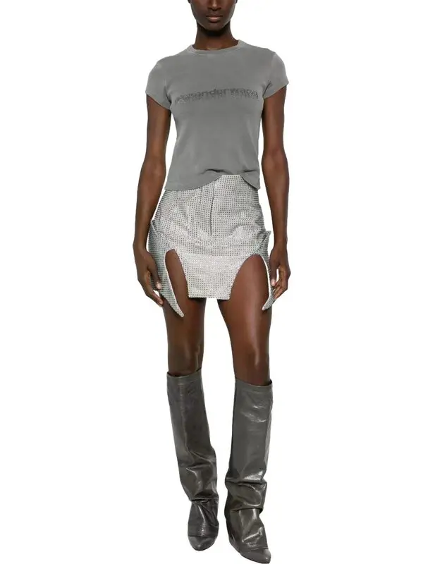 MITILIANE COUTURE Rhinestone-embellished Cut-out Mini Skirt - Silver