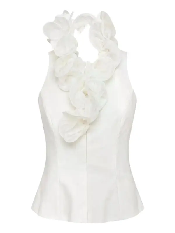 STOLEN STORES Floral-appliqué Halterneck Top - White