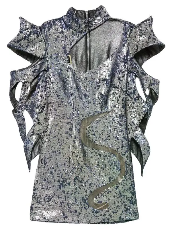 MITILIANE COUTURE Sequin-embellished Cut-out Mini Dress - Silver