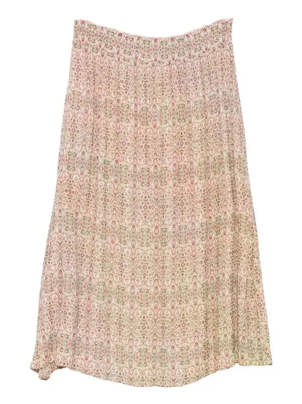 MAISON123 Batik-print Shirred-waist Midi Skirt - Neutrals