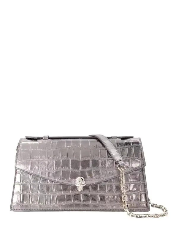 Alexander McQueen Skull Crocodile-effect Tote Bag - Silver