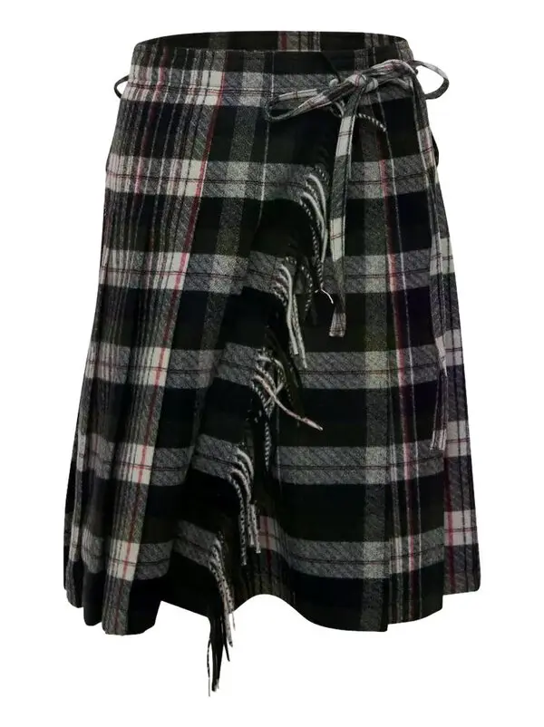 OPEN YY Check-pattern Fringed Skirt - Black