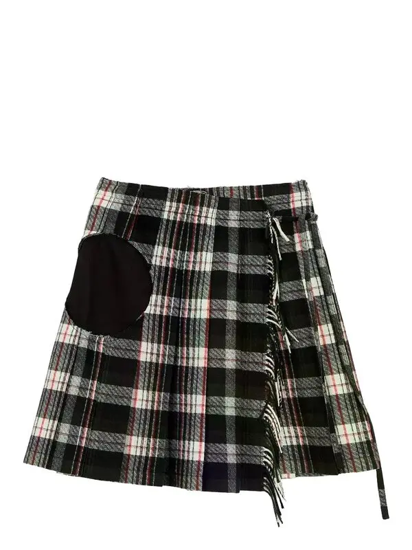 OPEN YY Check-pattern Fringed Skirt - Black
