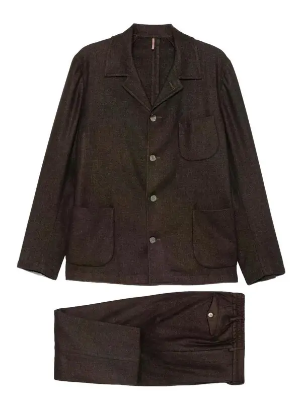 SANTANIELLO Button-up Patch-pocket Suit - Brown