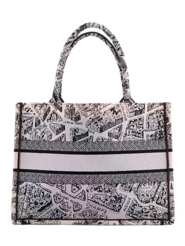 Dior Book Embroidered Canvas Medium Tote Bag - Grey