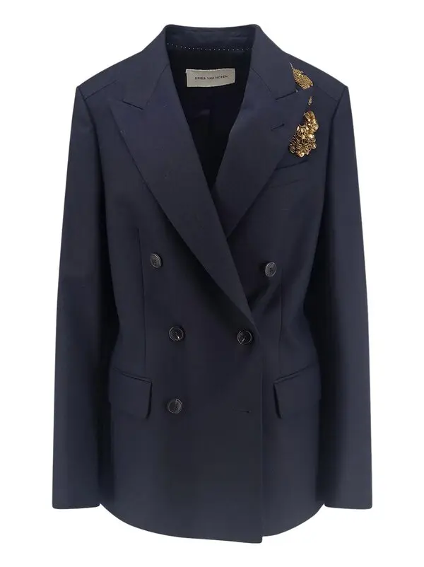 Dries Van Noten Barrysta Wool Blazer With Gold Embroidery - Blue