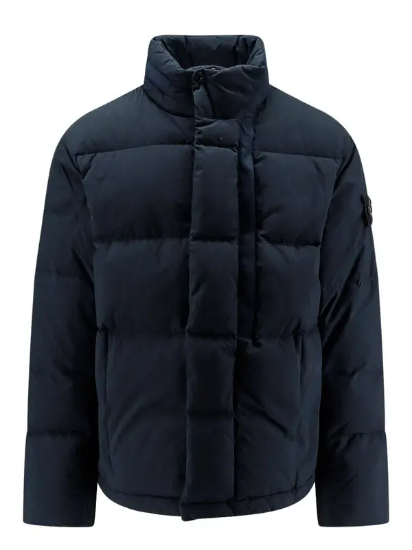 Stone Island Cotton Nylon Tela Down Jacket With Iconic Patch - Blue
