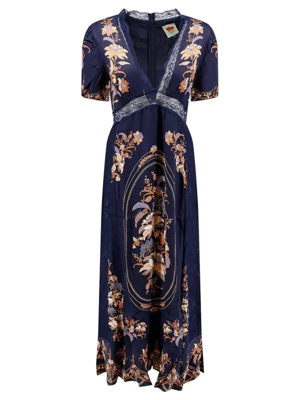 Farm Rio Lara Viscose Long Dress - Blue