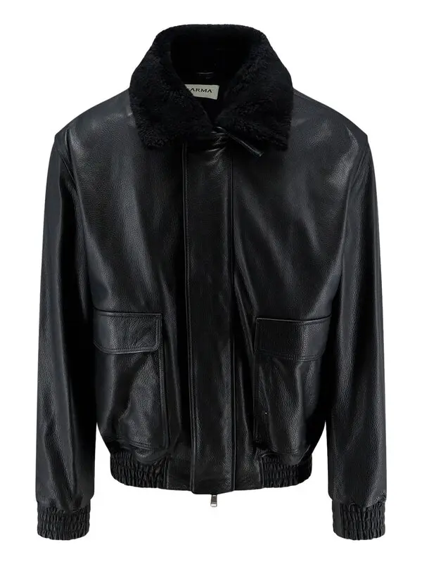ARMA Bari Leather Jacket With Faux Fur Collar - Black