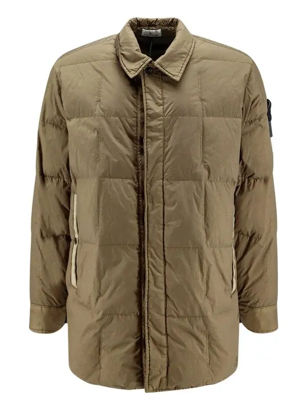Stone Island Gart Dyed Crinkle Reps Ny Recycled Nylon Down Jacket With Side Logo Patch - Green