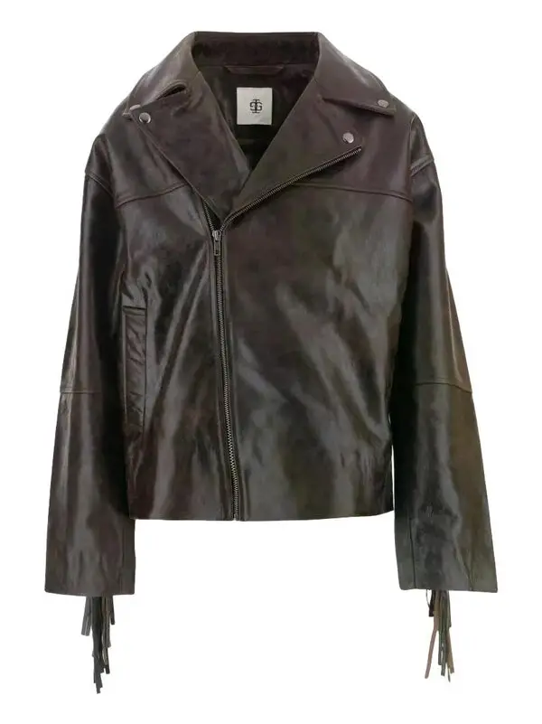 THE GARMENT Fringed Leather Biker Jacket - Brown