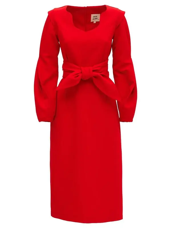 JULIA ALLERT Designer Fitted Midi Dress With Belt - Red