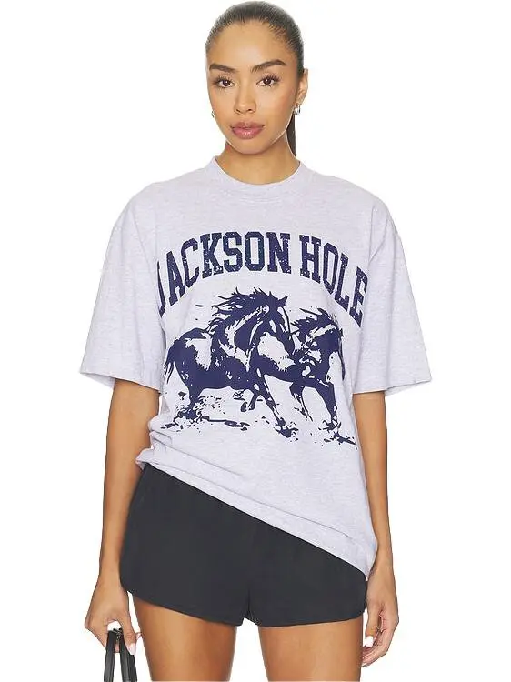 DIAMOND CROSS RANCH Blue Horses Tee - Grey