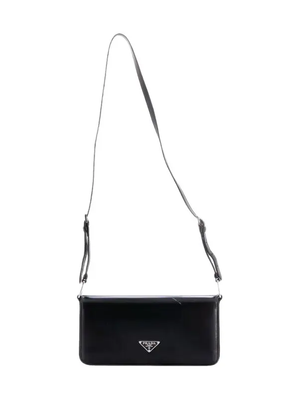 Prada Femme Flap Spazzolato Leather Shoulder Bag - Black