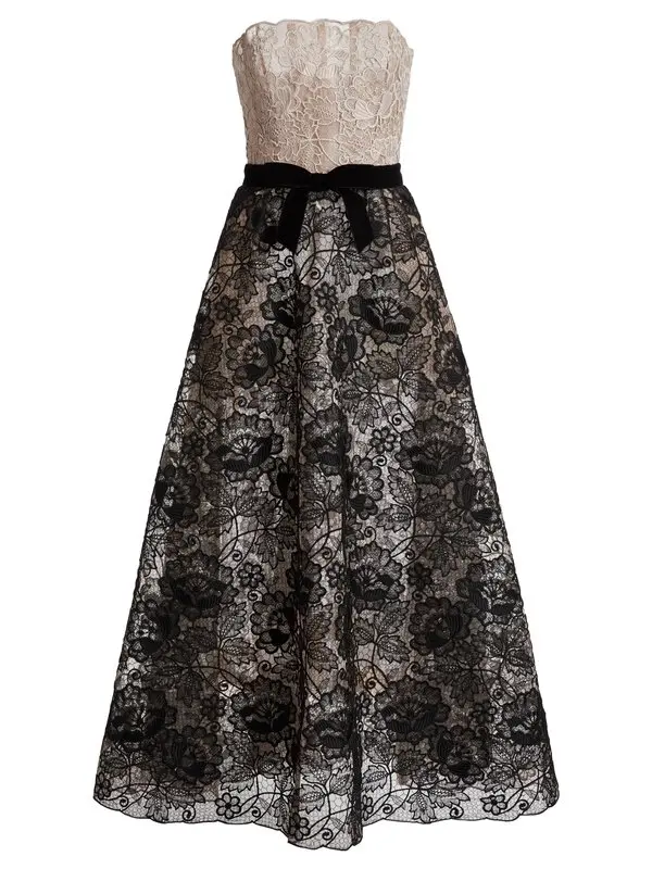 Elie Saab Bow-detailed Lace Silk Maxi Dress - Multi