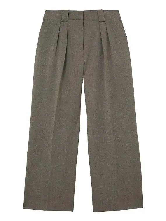REISS Katya Pleated Wide-leg Woven Trousers - Dark Grey