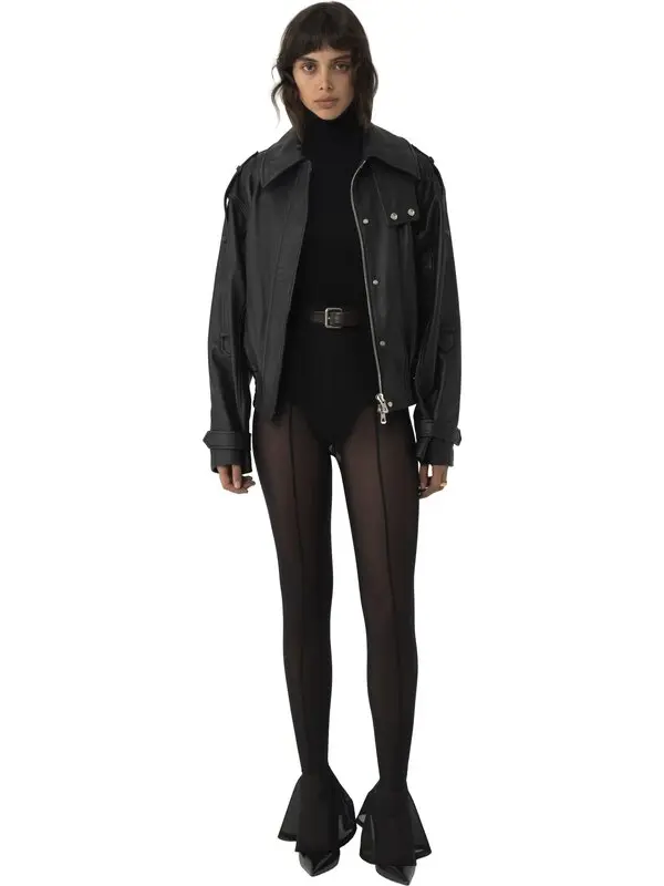 Arakii Sheer Ruffle Tights - Black