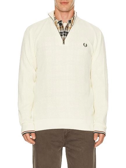 Fred Perry Waffle Stitch Half Zip Jumper - Ecru